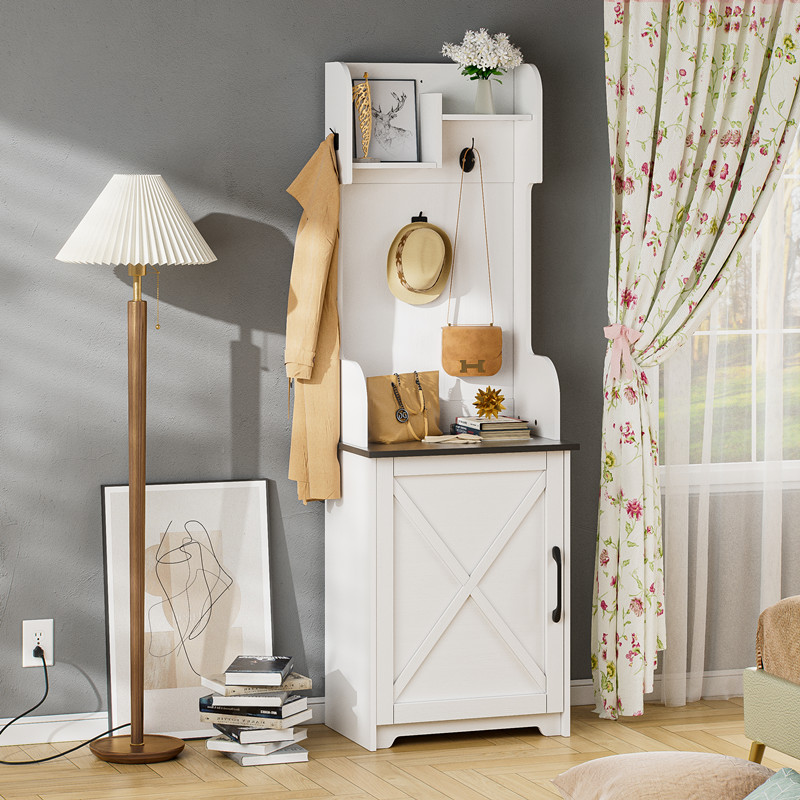 Farmhouse Entryway Narrow Hall Tree 5 Shoe Cubbies Door 75"h - Temu