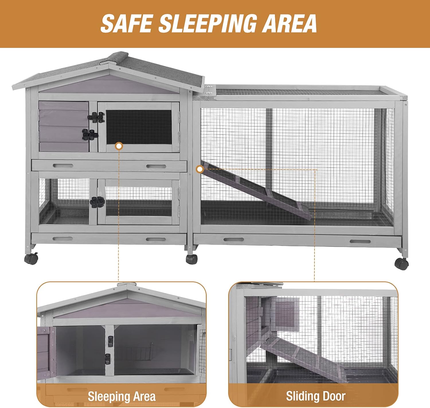Bunny Cage Indoor Outdoor Rabbit Hutch Casters - Temu
