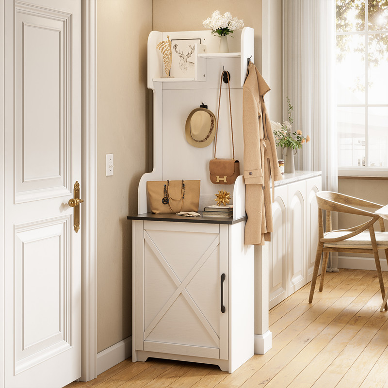 Farmhouse Entryway Narrow Hall Tree 5 Shoe Cubbies Door 75"h - Temu