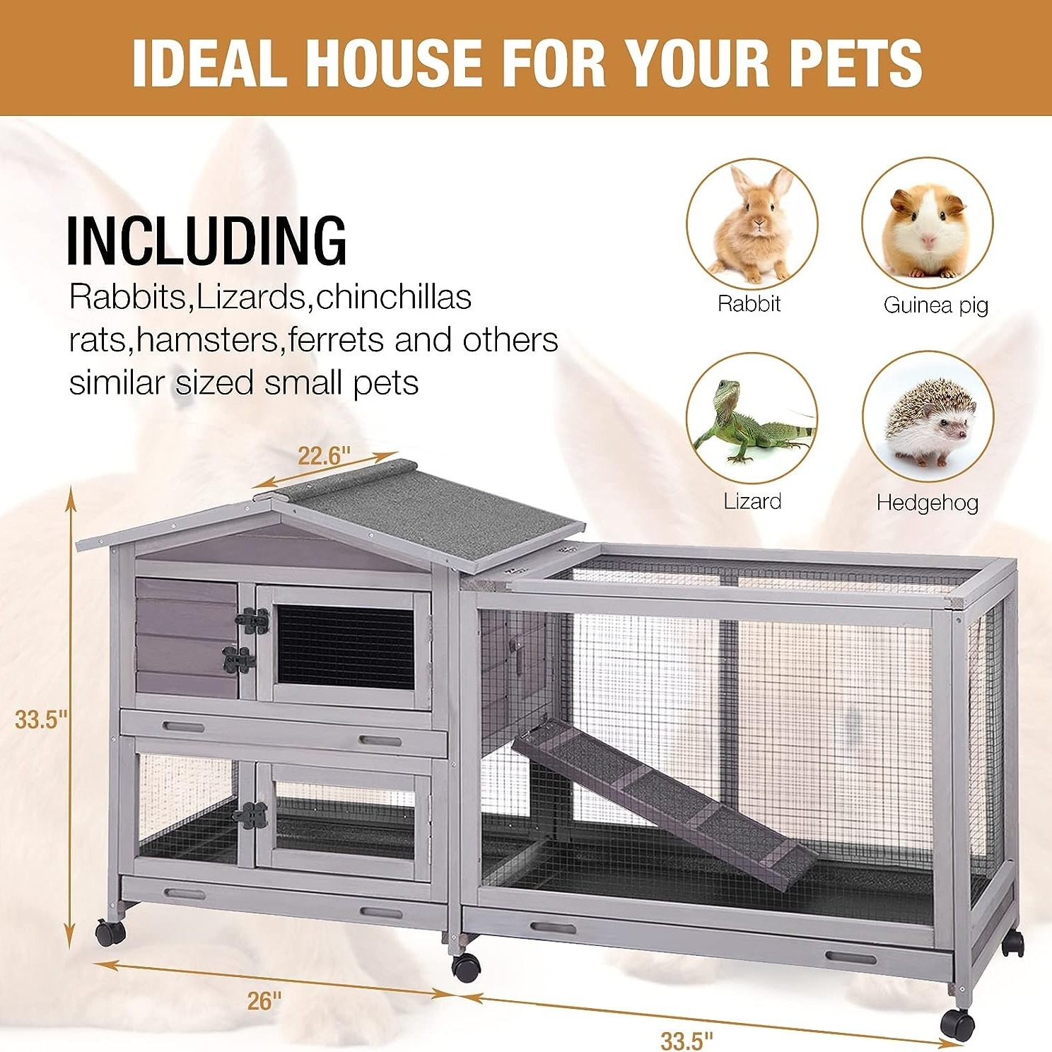 Bunny Cage Indoor Outdoor Rabbit Hutch Casters - Temu