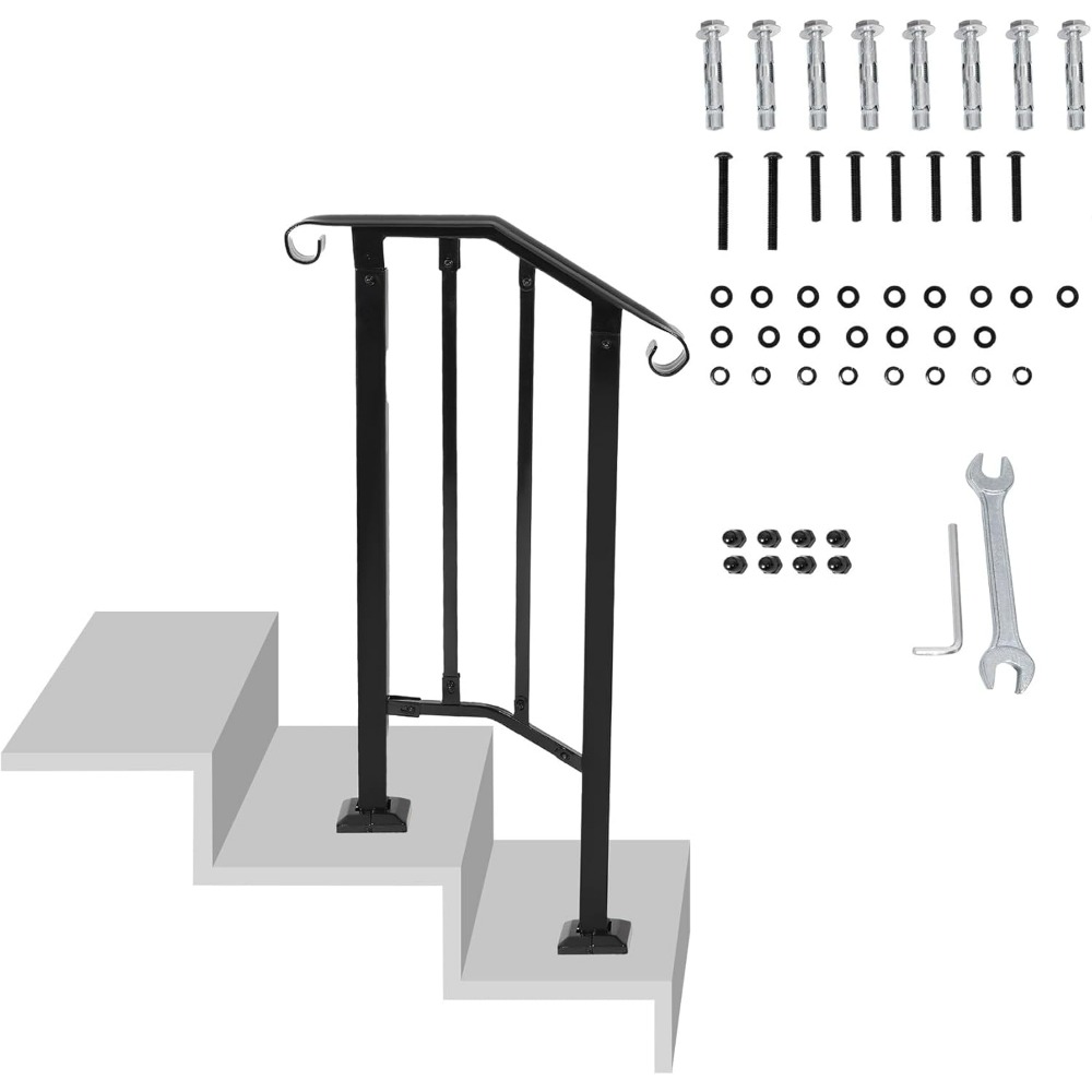 Step Handrail Fit For 1-2 Steps Flexible Porch Railing For Outdoor ...