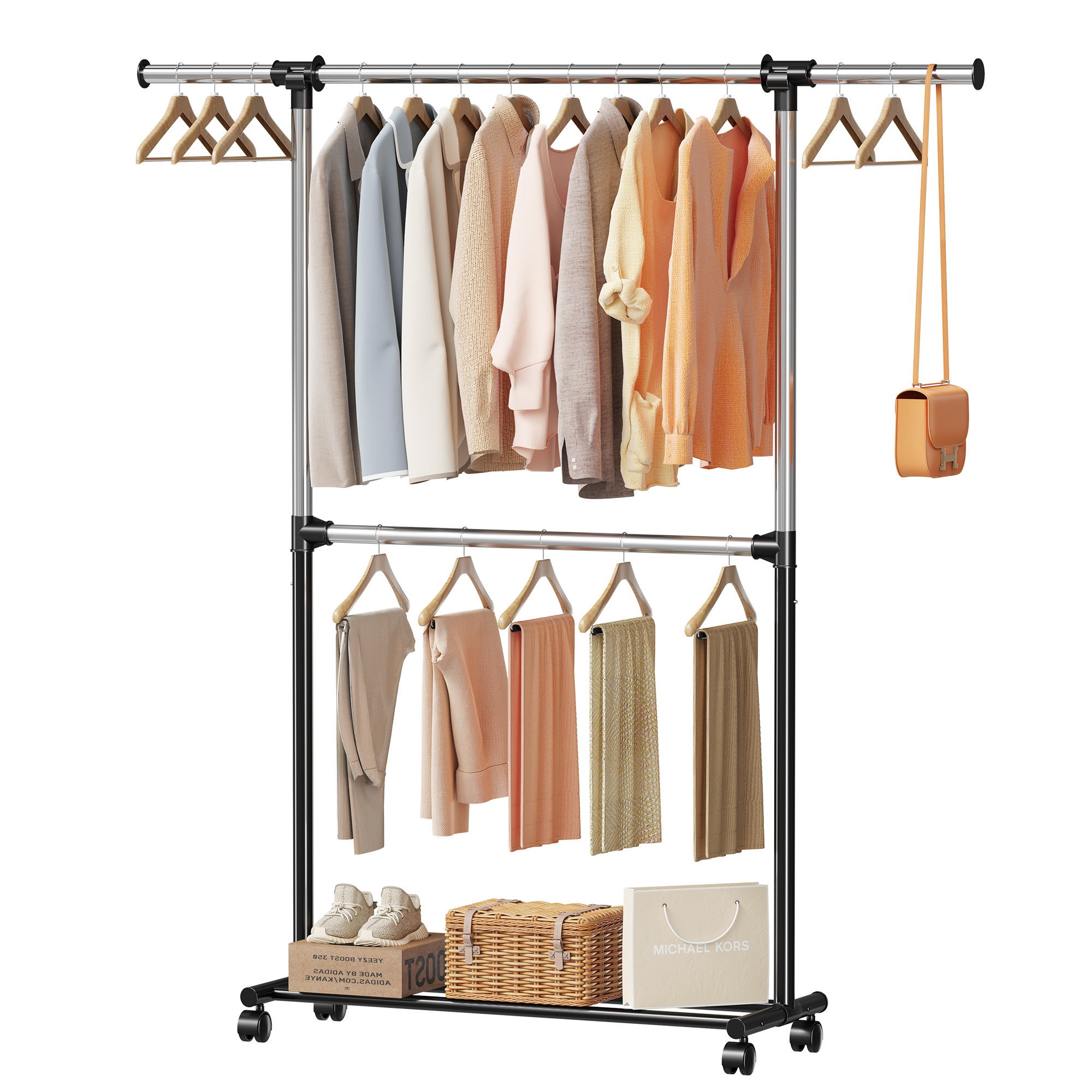 2 level Garment Rack Adjustable Height Expandable Rods - Temu