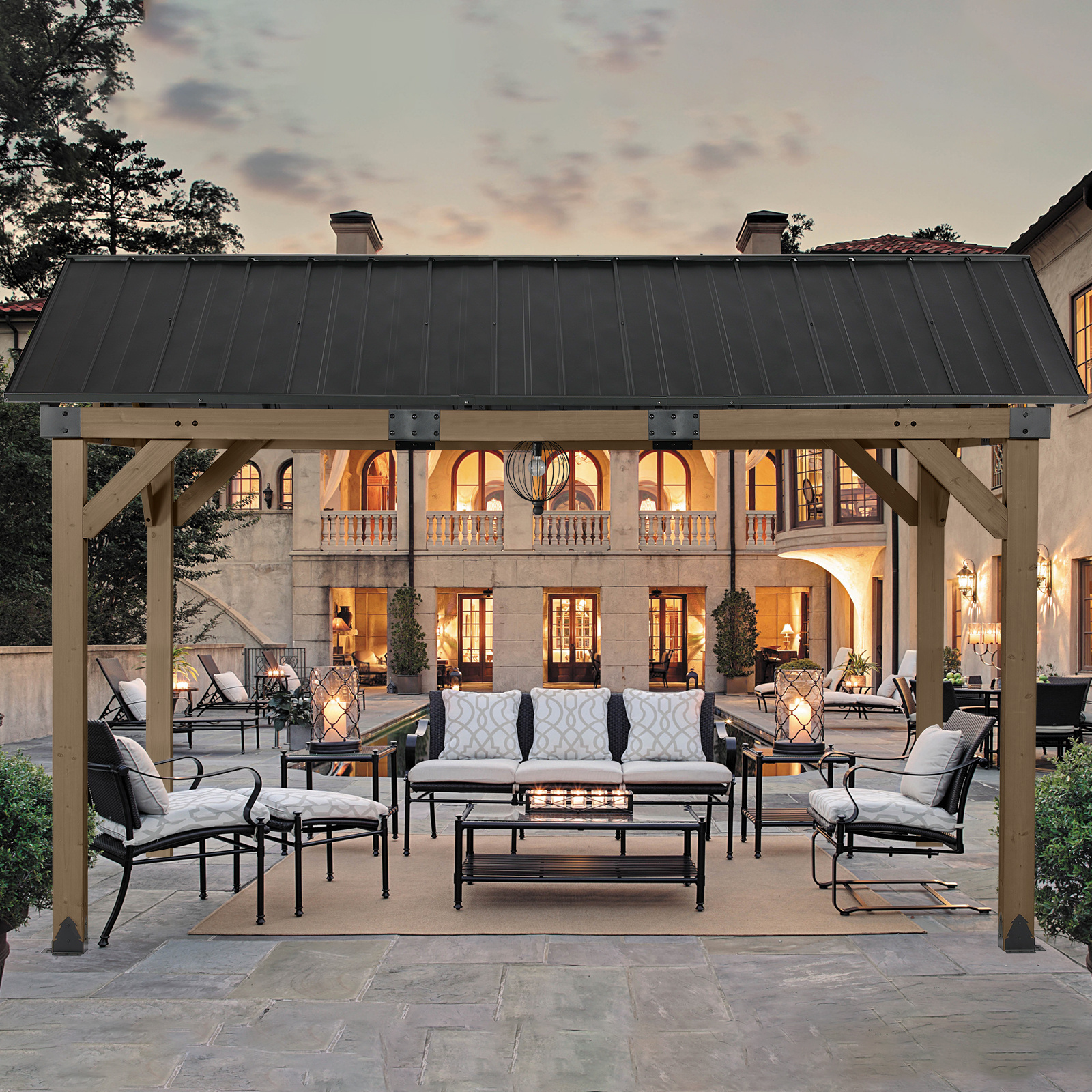 12 x 14 ft. wood gazebo,outdoor upgrade cedar wooden frame gazebo with ...