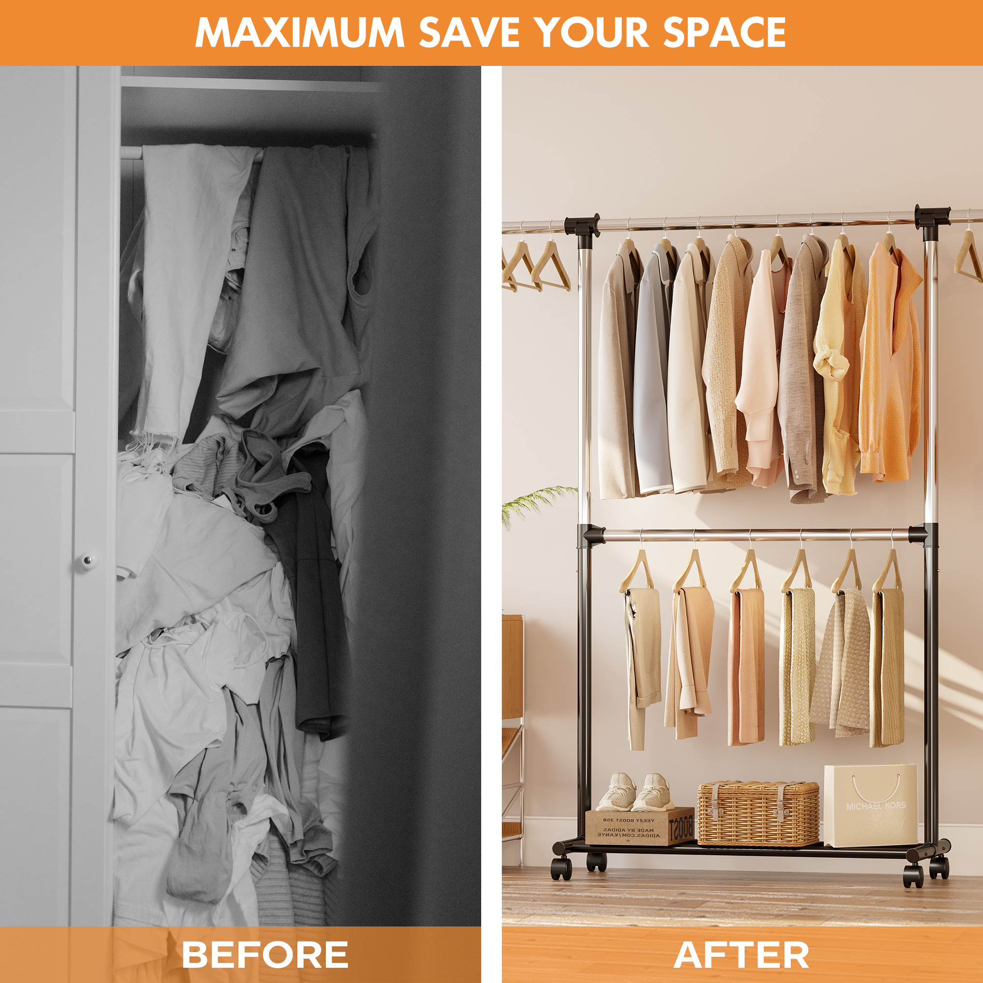 2 level Garment Rack Adjustable Height Expandable Rods - Temu