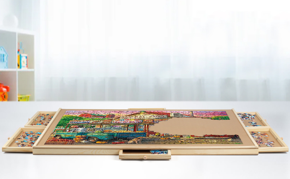 Wooden Puzzle Table With 6 Drawers And Cover, Adult Portable Puzzle ...