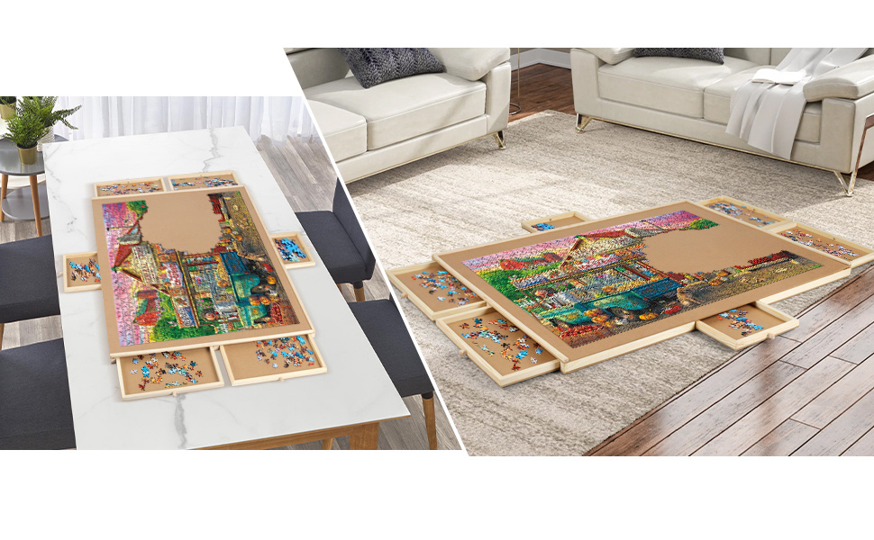 Wooden Puzzle Table With 6 Drawers And Cover, Adult Portable Puzzle ...