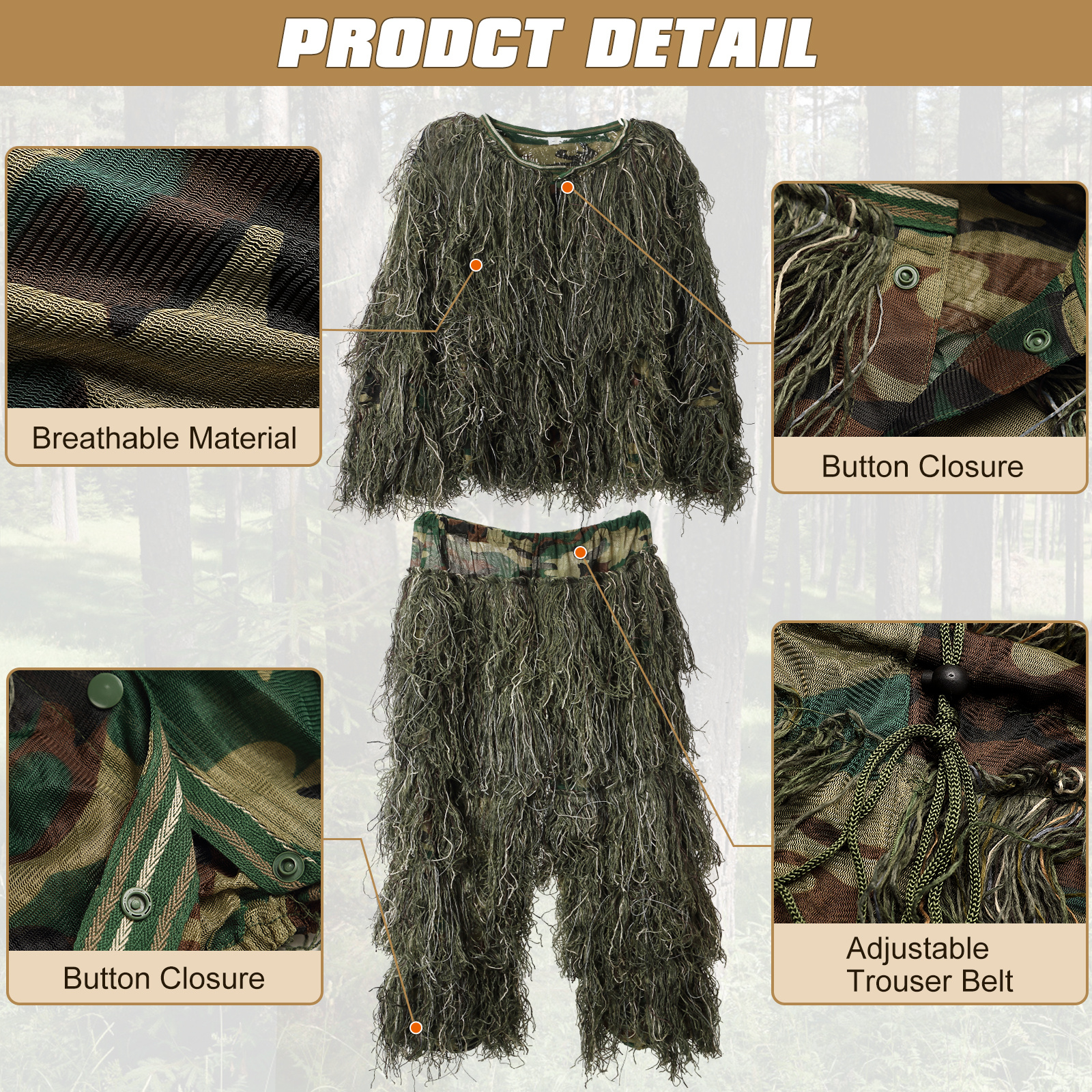 1 Ghillie Suit Kit Camouflage 3d Hunting Apparel Including - Temu