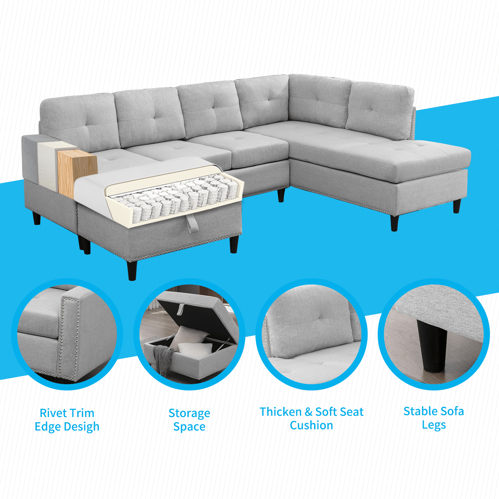 oversized sectional sofa set reversible storage ottoman cup - Temu