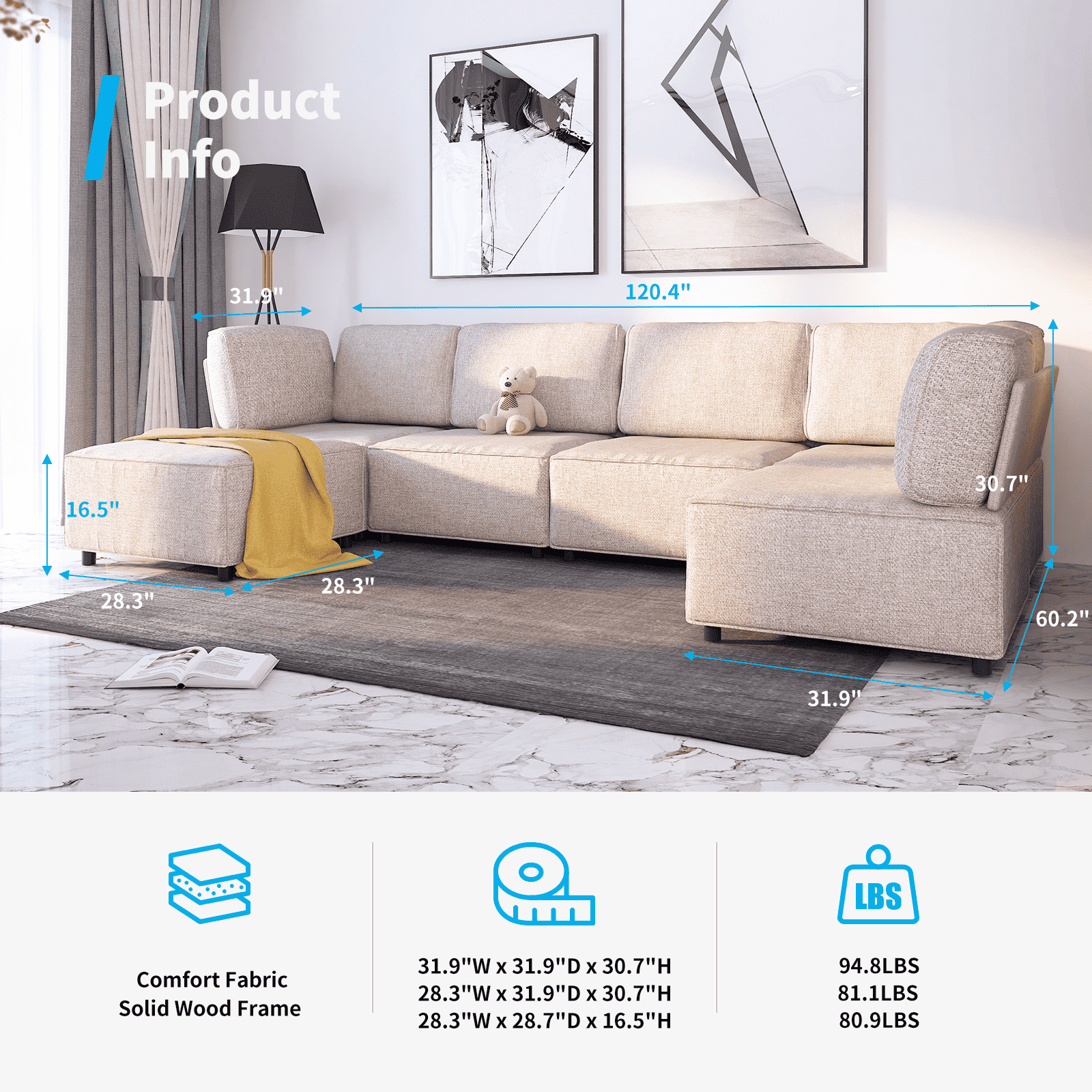 6 seat Sectional Sofa Couch U Shaped Couch Reversible - Temu