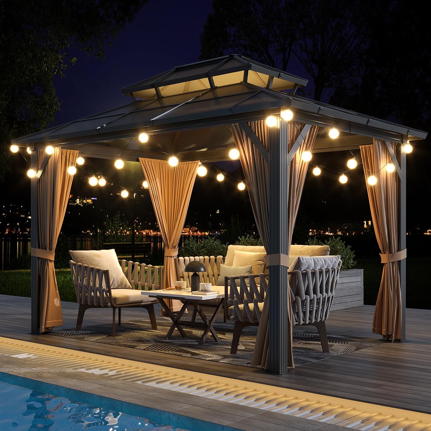10'x12' gazebo double roof canopy netting curtains - Temu