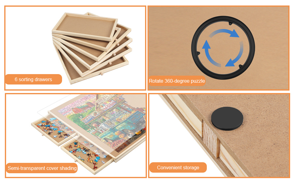 Wooden Puzzle Table With 6 Drawers And Cover, Adult Portable Puzzle ...