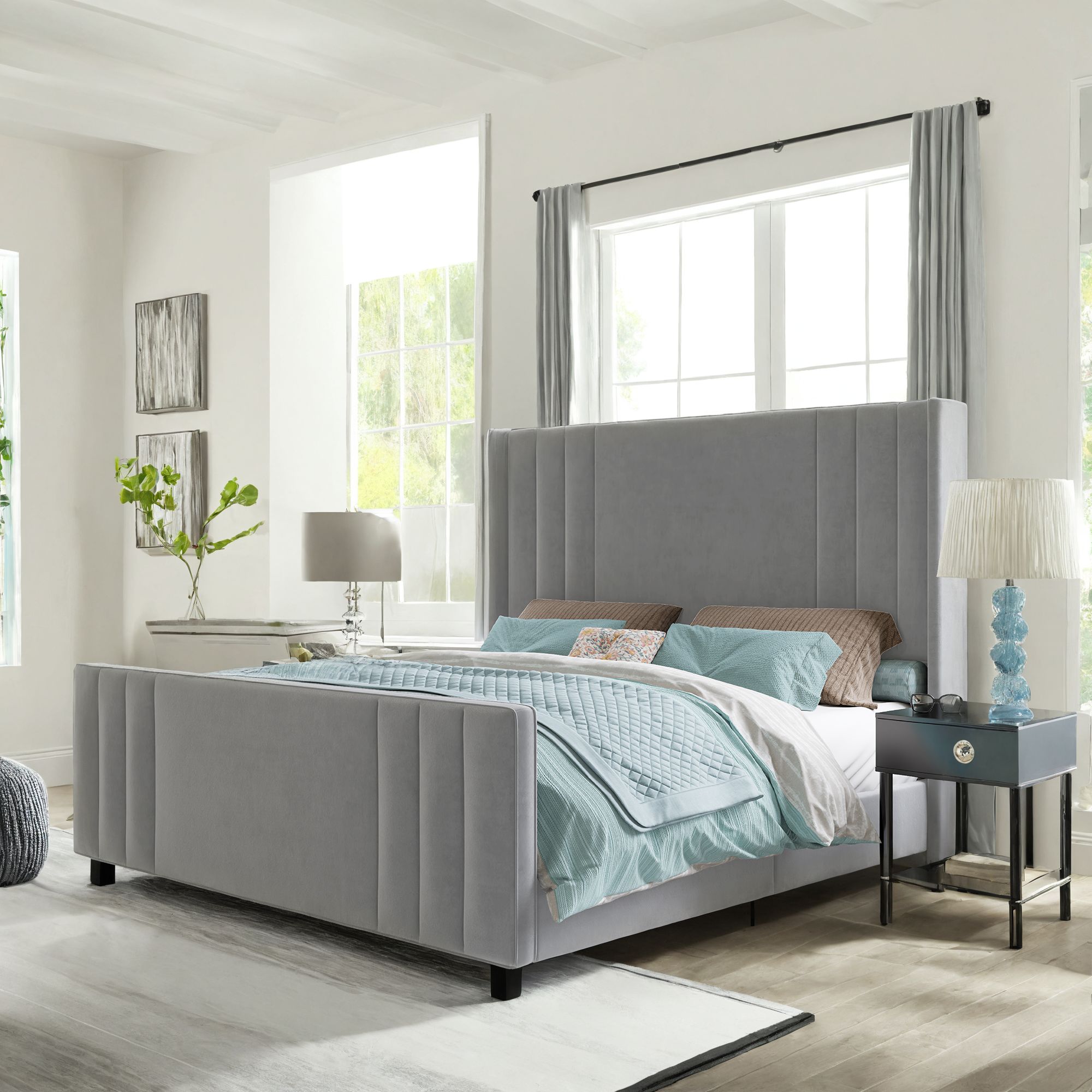 Velvet Upholstered Platform Bedstead Vertical Channel Tufted - Temu