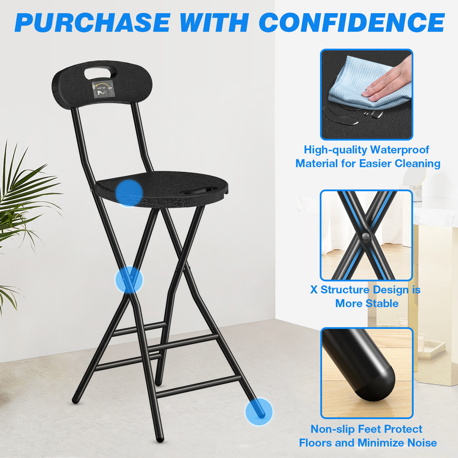 Folding Stool Folding Bar Stool Backrest Handle - Temu