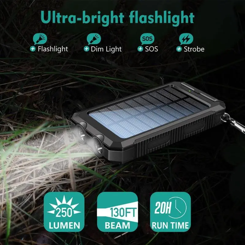 20000mah 휴대용 태양광 발전 은행usb 커넥터 충전 표시기 및 리튬 충전식 배터리 포함 0 5w 출력 여행