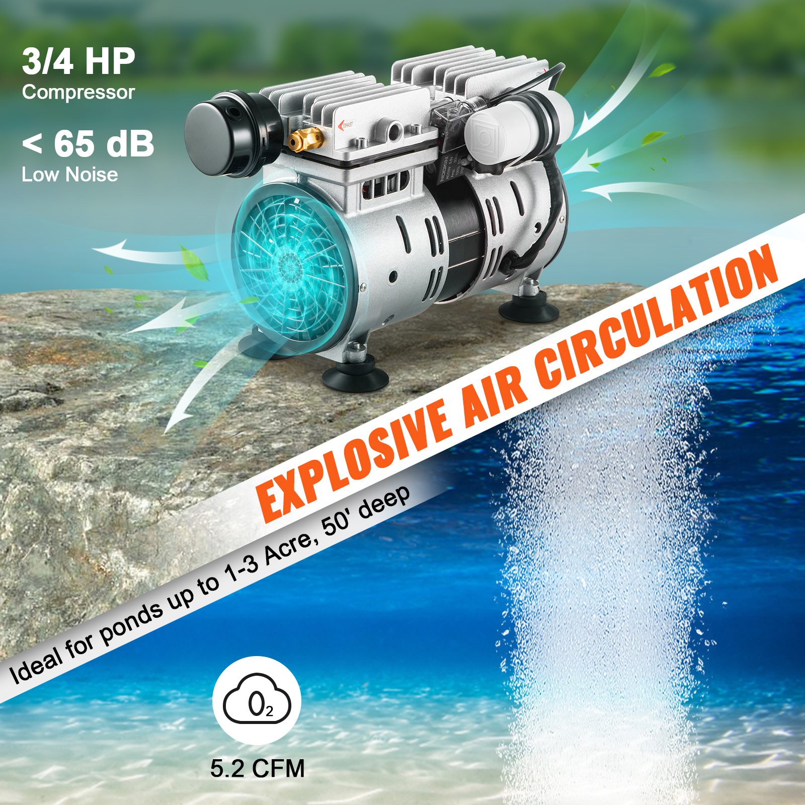 pond aerator power 5.2cfm 3 acre 50' lake pond - Temu