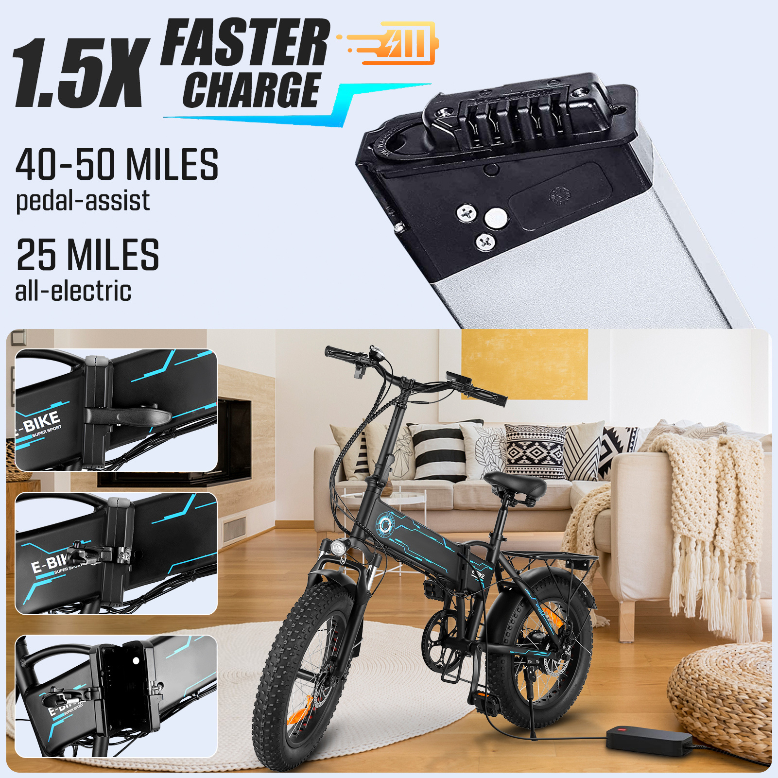 Fat Tire Ebike Adults Folding Electric Bike Removable Built - Temu