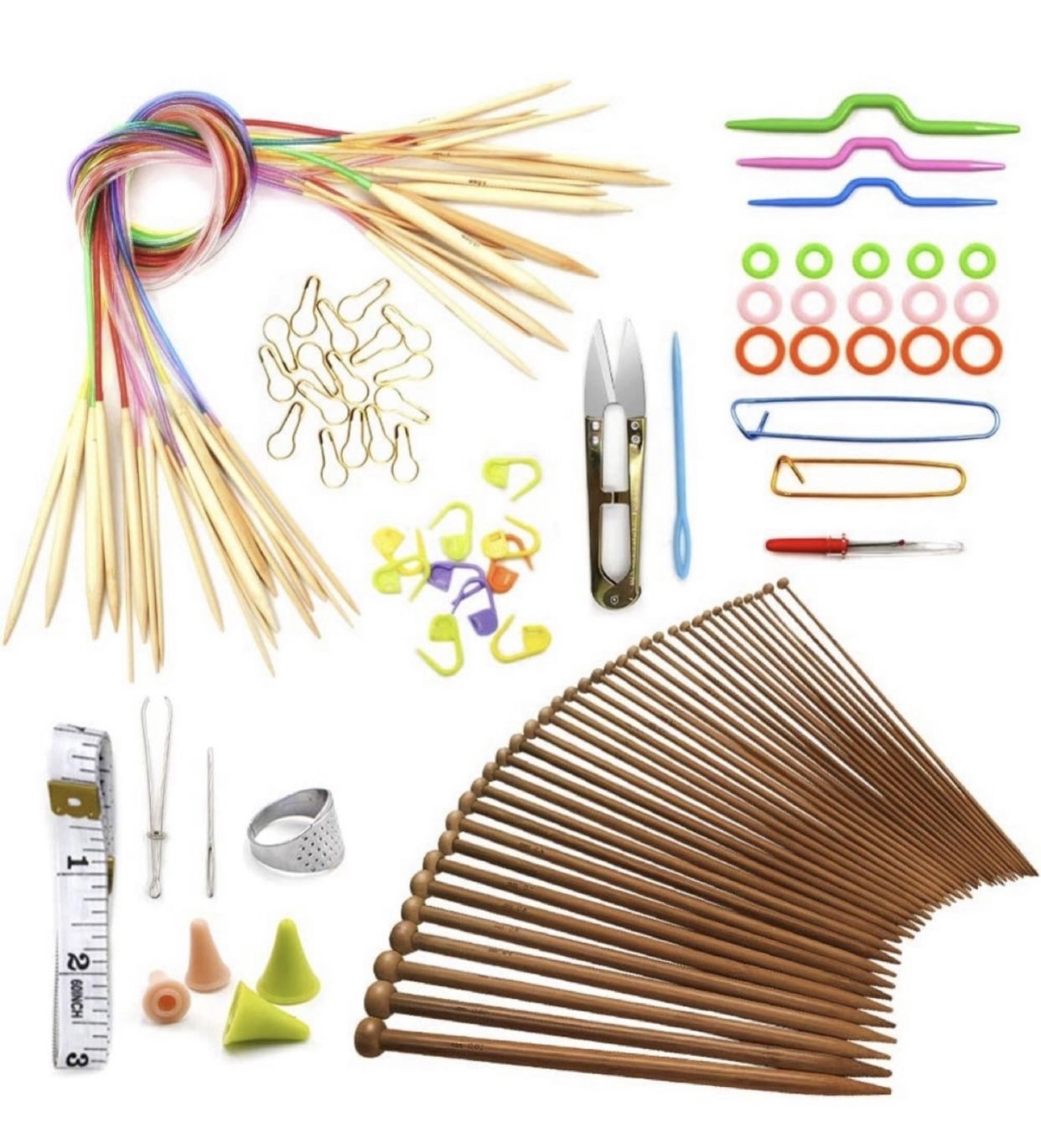 Knitting Needles Set,18 Pairs 18 Sizes Bamboo Knitting Needles With Colored Tube 36 Pcs 18 Sizes ...