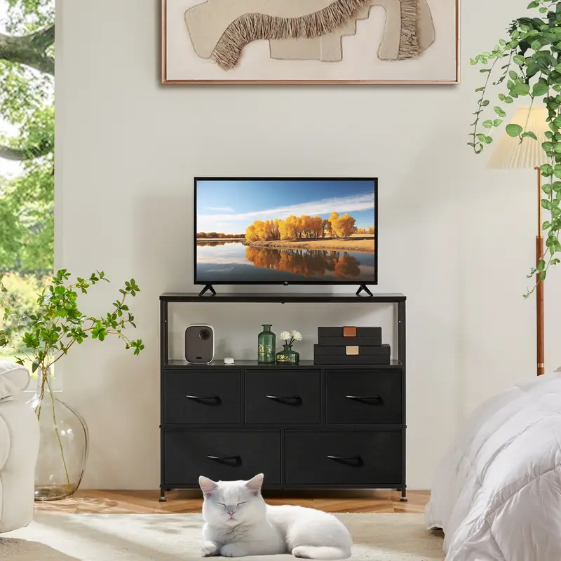 튼튼한 철 Tv 마운트 세트와 Edx 5 서랍 Tv 스탠드 26 55 인치 Tv 스탠드 패브릭 보관함 드레서 Temu