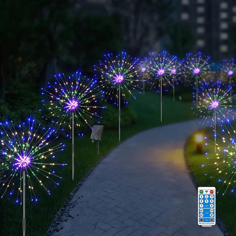 6 팩 태양 불꽃 놀이 조명 720 Led 야외 정원 조명 Usb 충전 원격 제어가있는 8 가지 조명 모드 Temu
