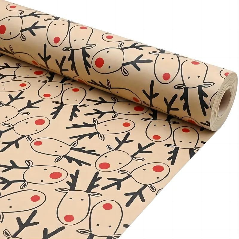 9.84 Christmas Wrapping Paper Roll Brown Gift Wrapping Paper - Temu