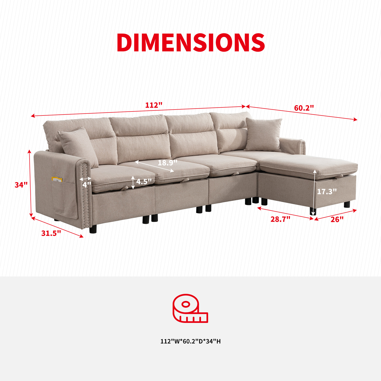 Oversized Modular Sectional Sofa Reversible L Shaped - Temu
