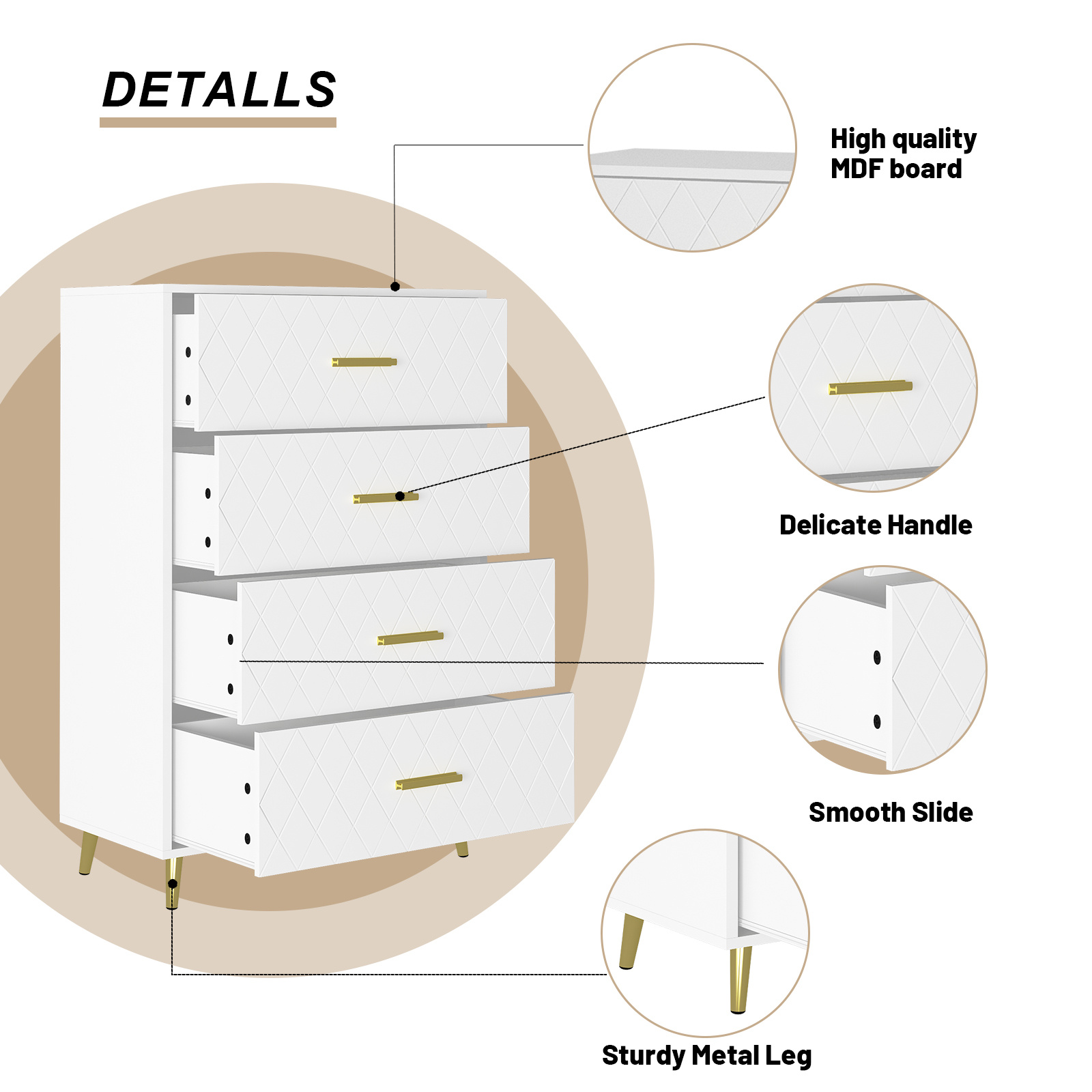 Wood Dresser Bedroom 4 Drawers Nightstand Chest Drawers Tall - Temu