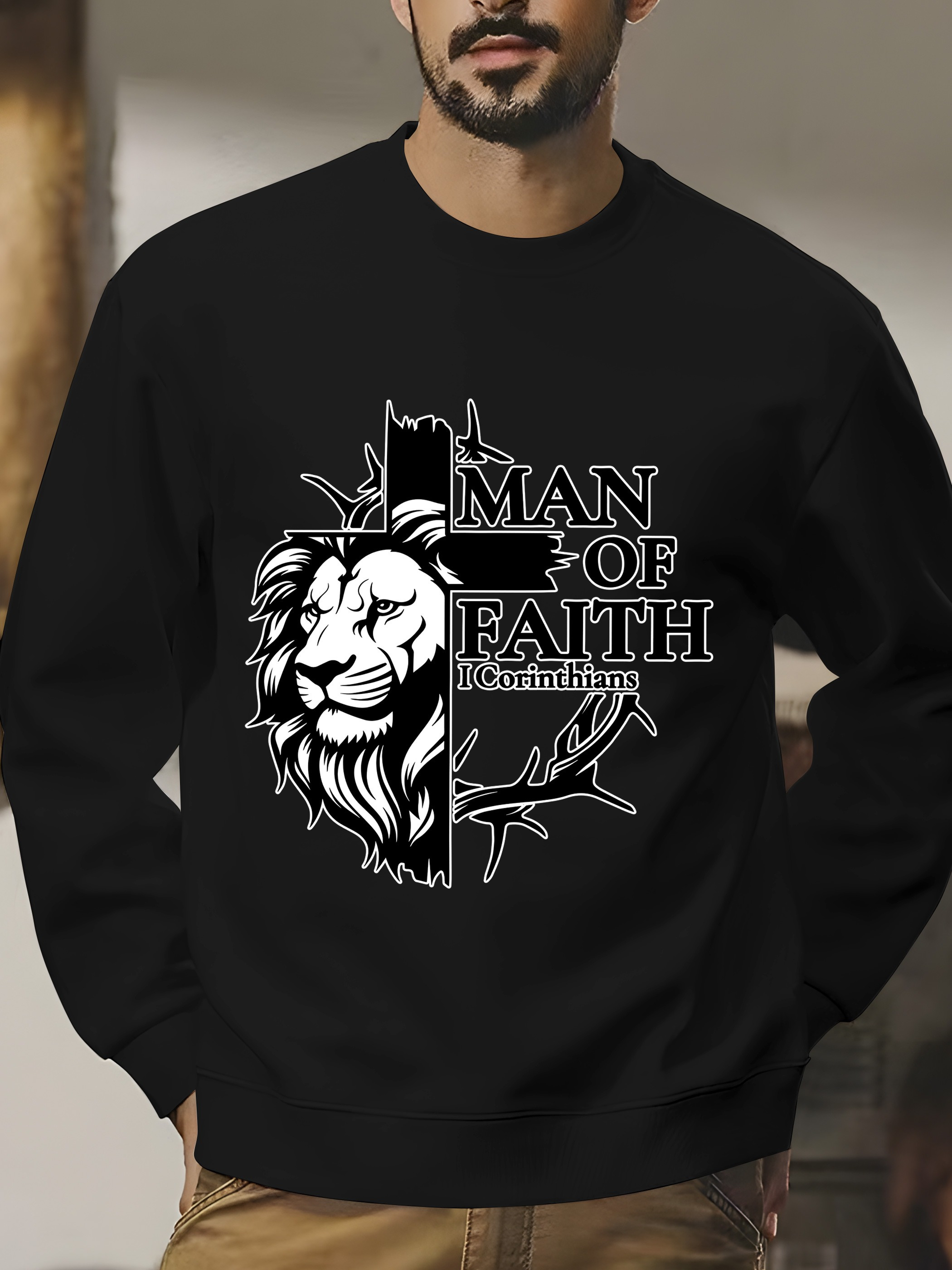 faith print trendy sweatshirt men's casual graphic design - Temu Ireland