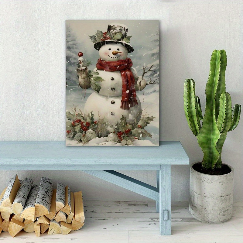 Festival Snowman Mural Wooden Framed Canvas Painting - Temu