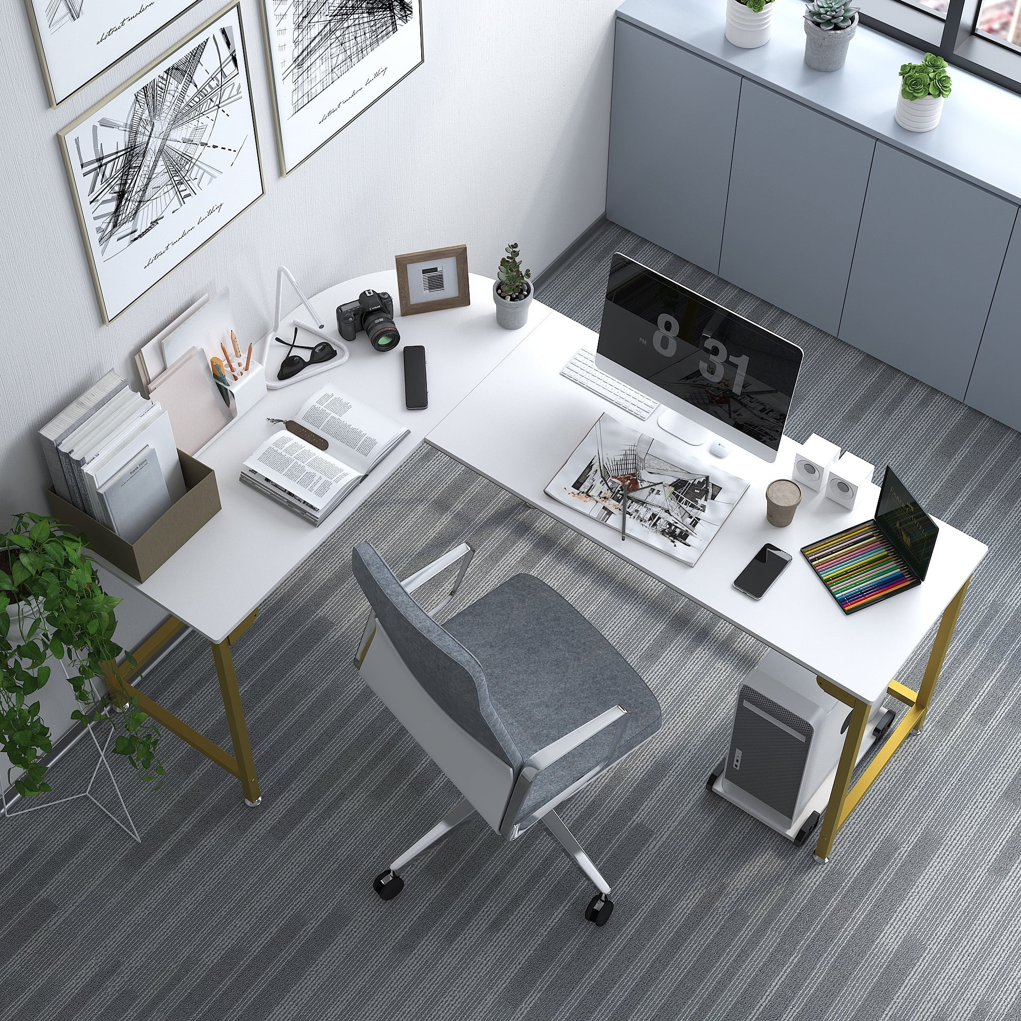 L shaped Corner Computer Desk Office Workstation Modern - Temu