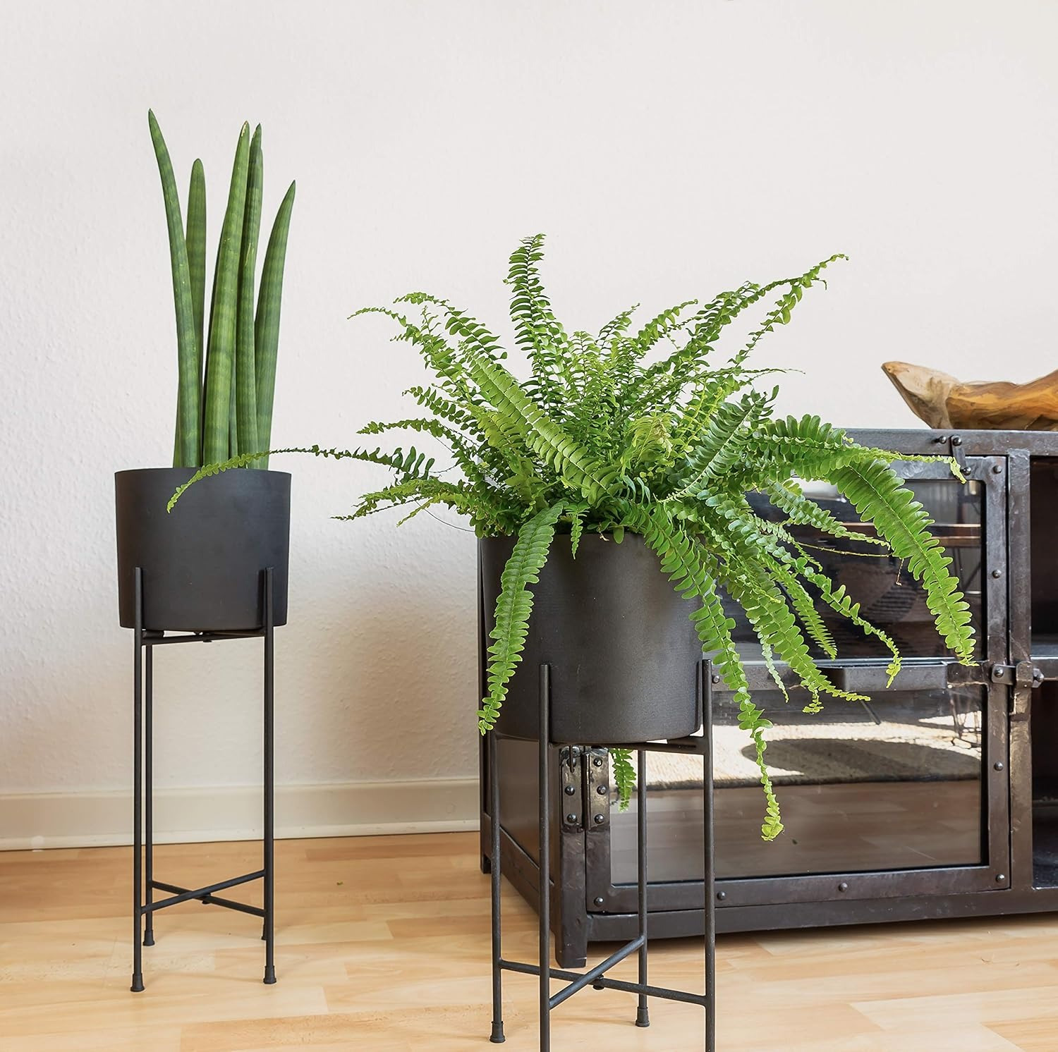 Set 2 Modern Century Black Planters With Stand 7 Inch Metal Planter ...
