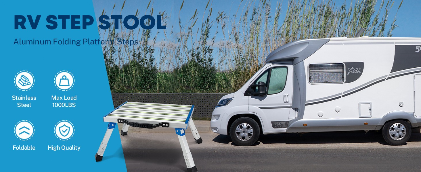 Rv Steps Stool, Adjustable Height Folding Platform Aluminum Rv Step ...