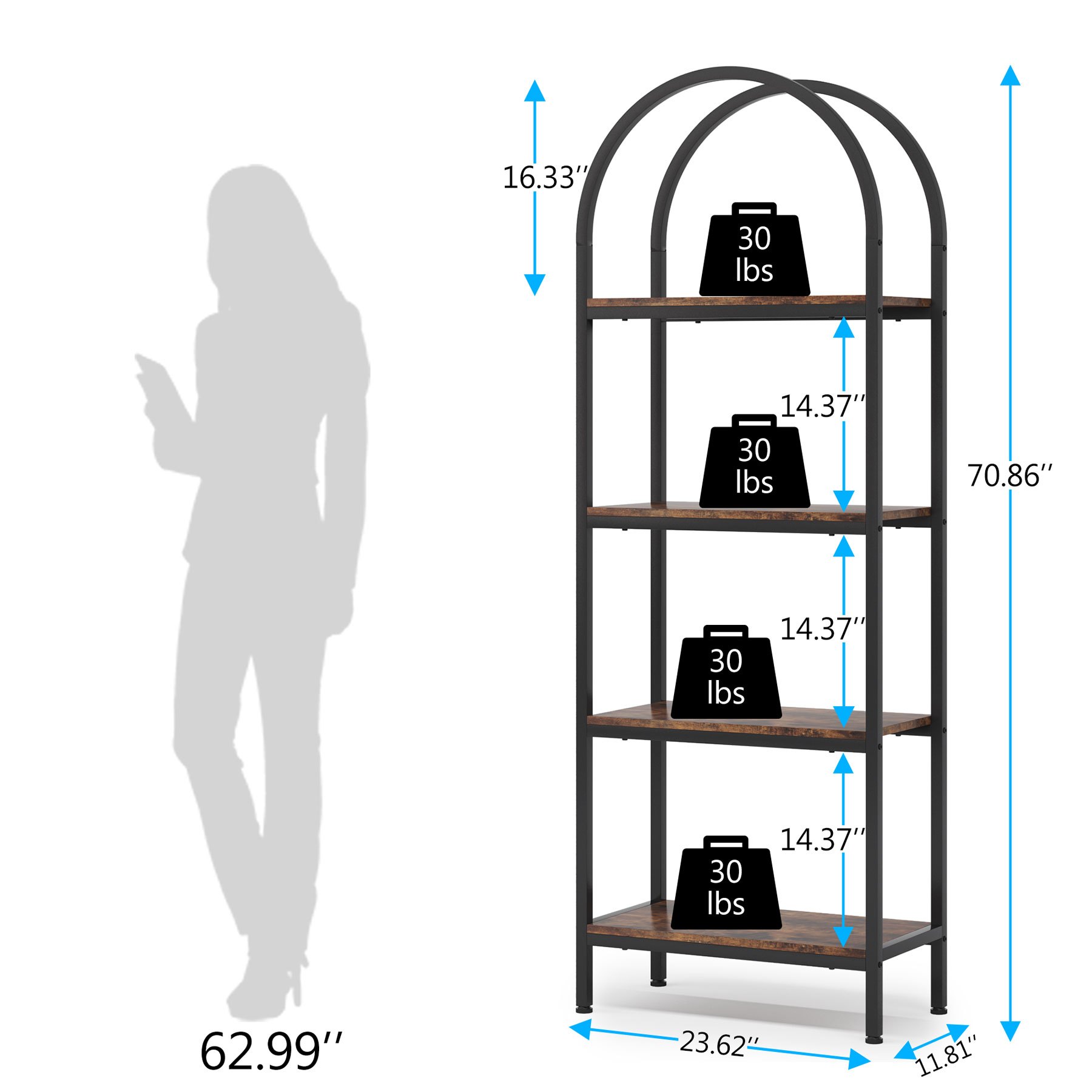 4 tier Open Bookshelf Industrial Arched Bookcase - Temu