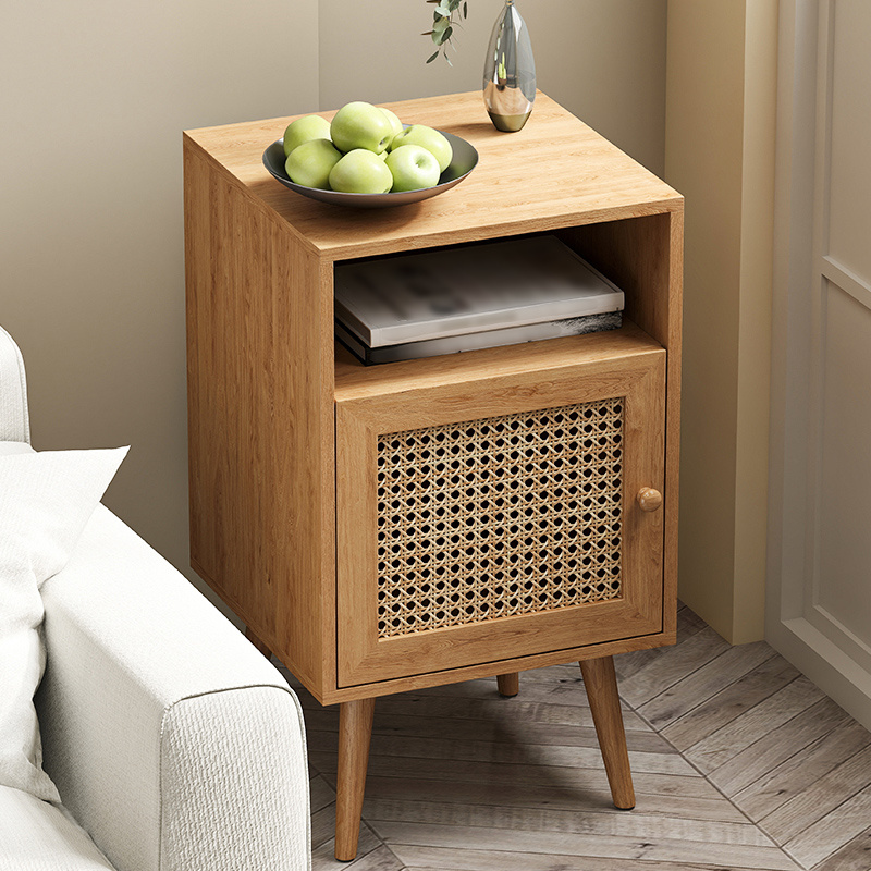 Rattan Nightstand Elegant Boho Wooden Bedside Table Open - Temu