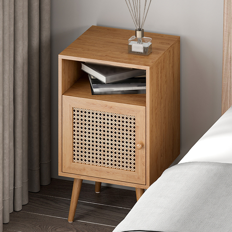 Rattan Nightstand Elegant Boho Wooden Bedside Table Open - Temu
