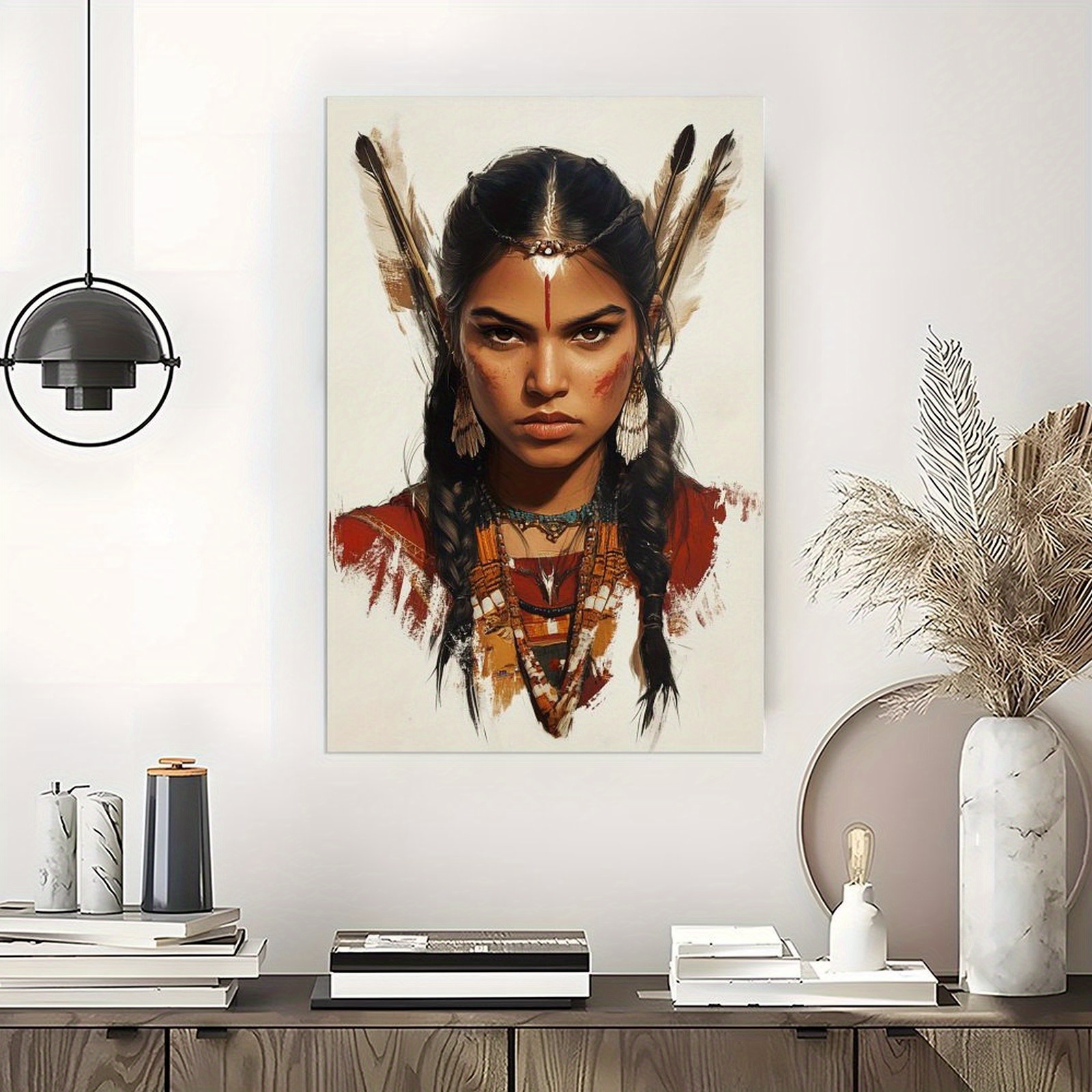 A Modern Art Canvas Frame Poster A Female Indian Warrior - Temu