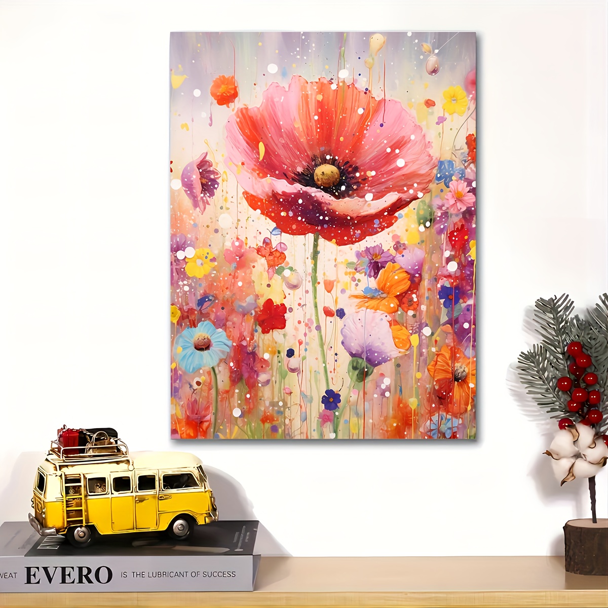Poppy Flower Wooden Framed Canvas Painting - Temu