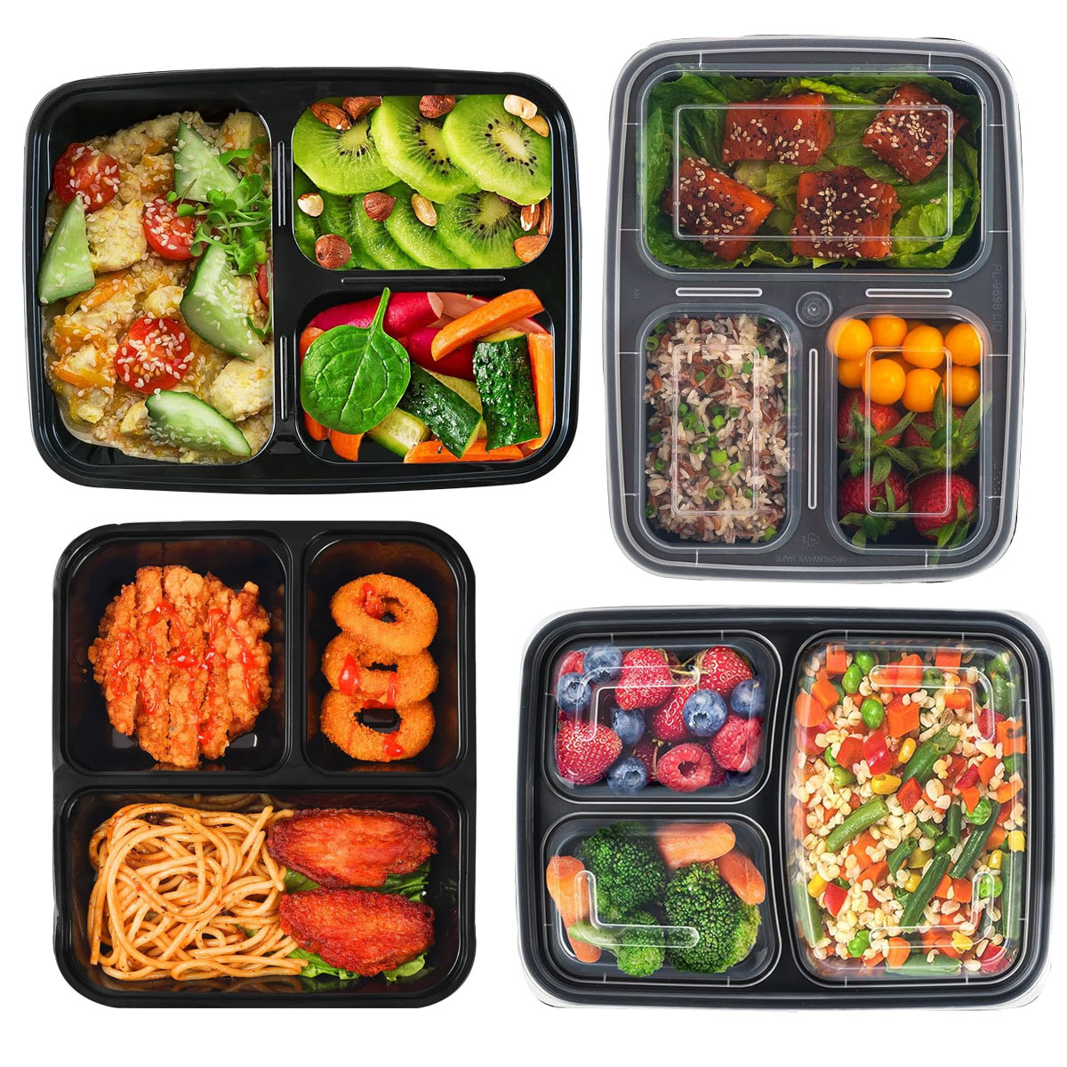 8 Pack 30oz 3 Compartment Meal Prep Container With Lid - Bento Box ...