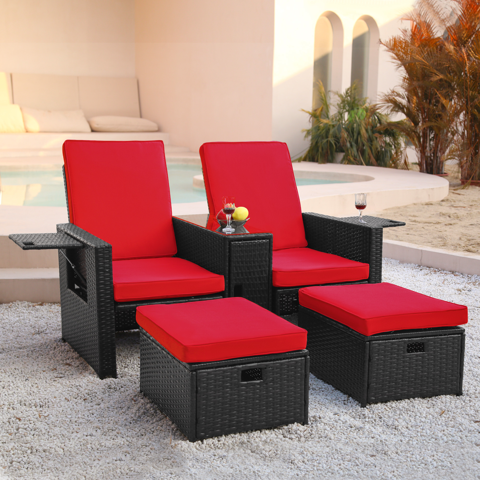 Patio Wicker Loveseat outdoor Patio Daybed Ottoman outdoor - Temu