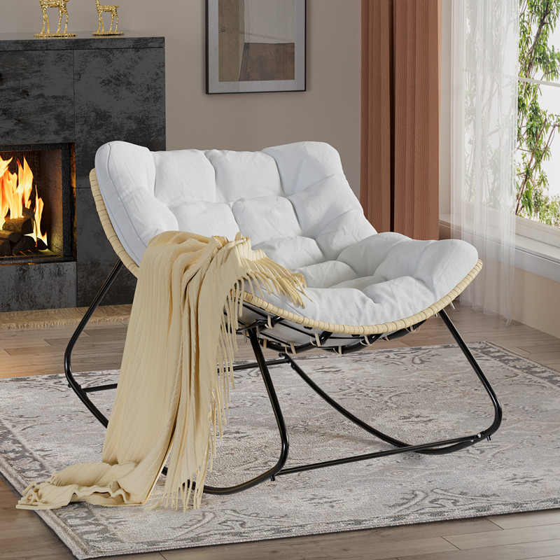 Outdoor Patio Rocking Chair Indoor Papasan Rocking Chair - Temu