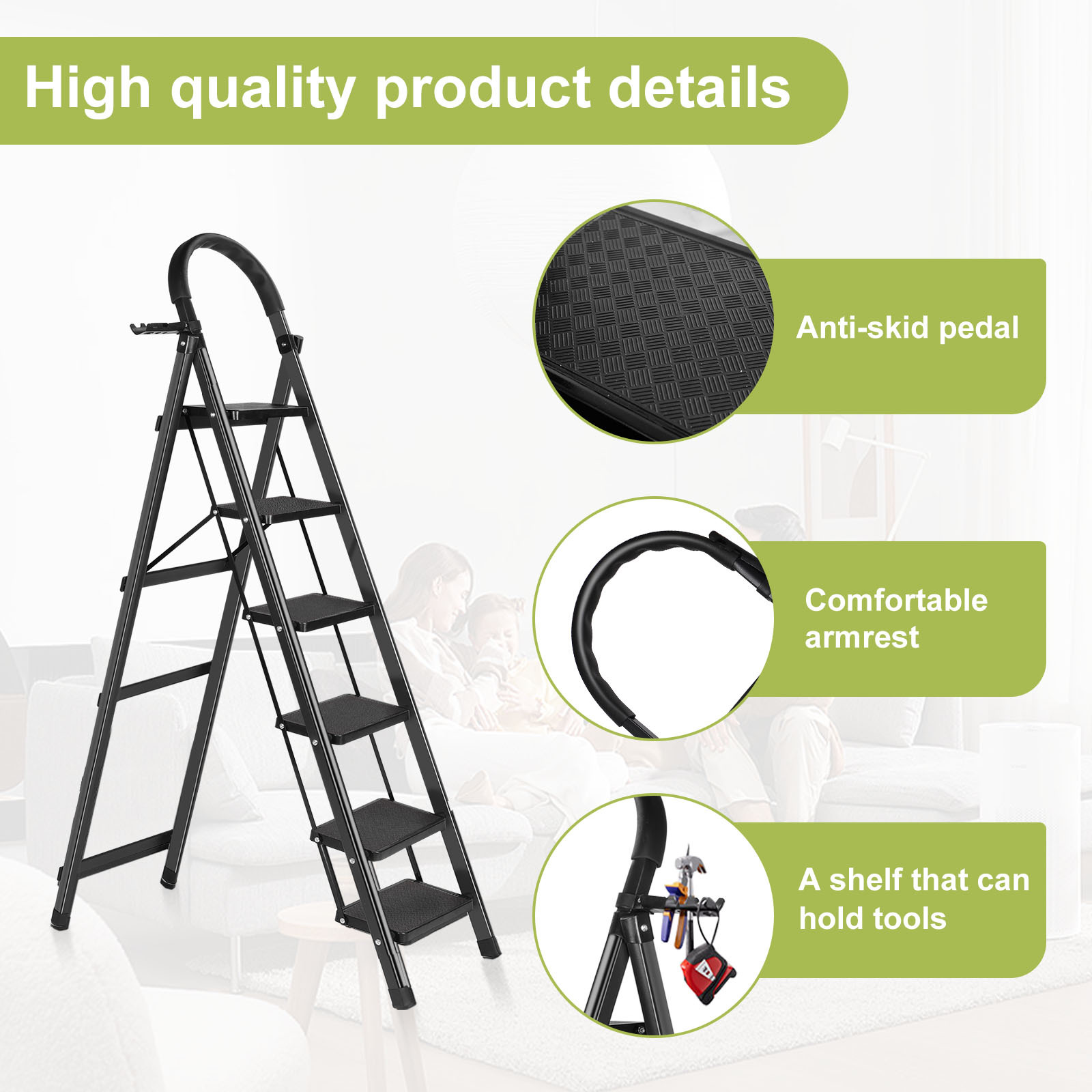 6 Step Ladder Tool Holder Handrail Folding Step - Temu