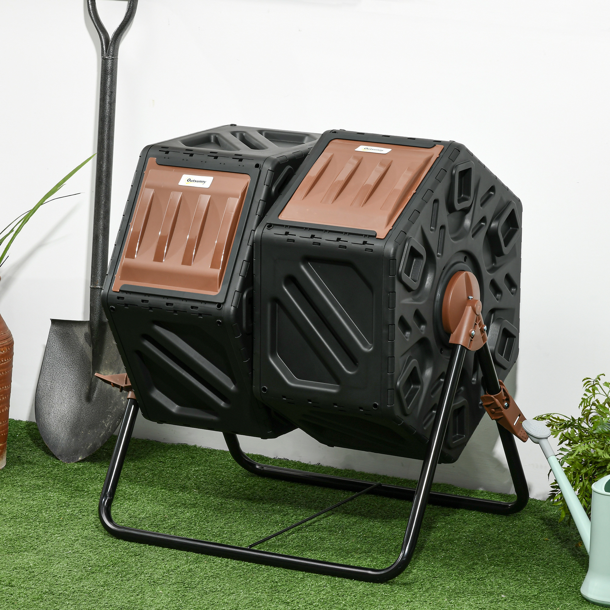 dual chamber compost tumbler bin, outdoor with 24 ventilation and steel ...
