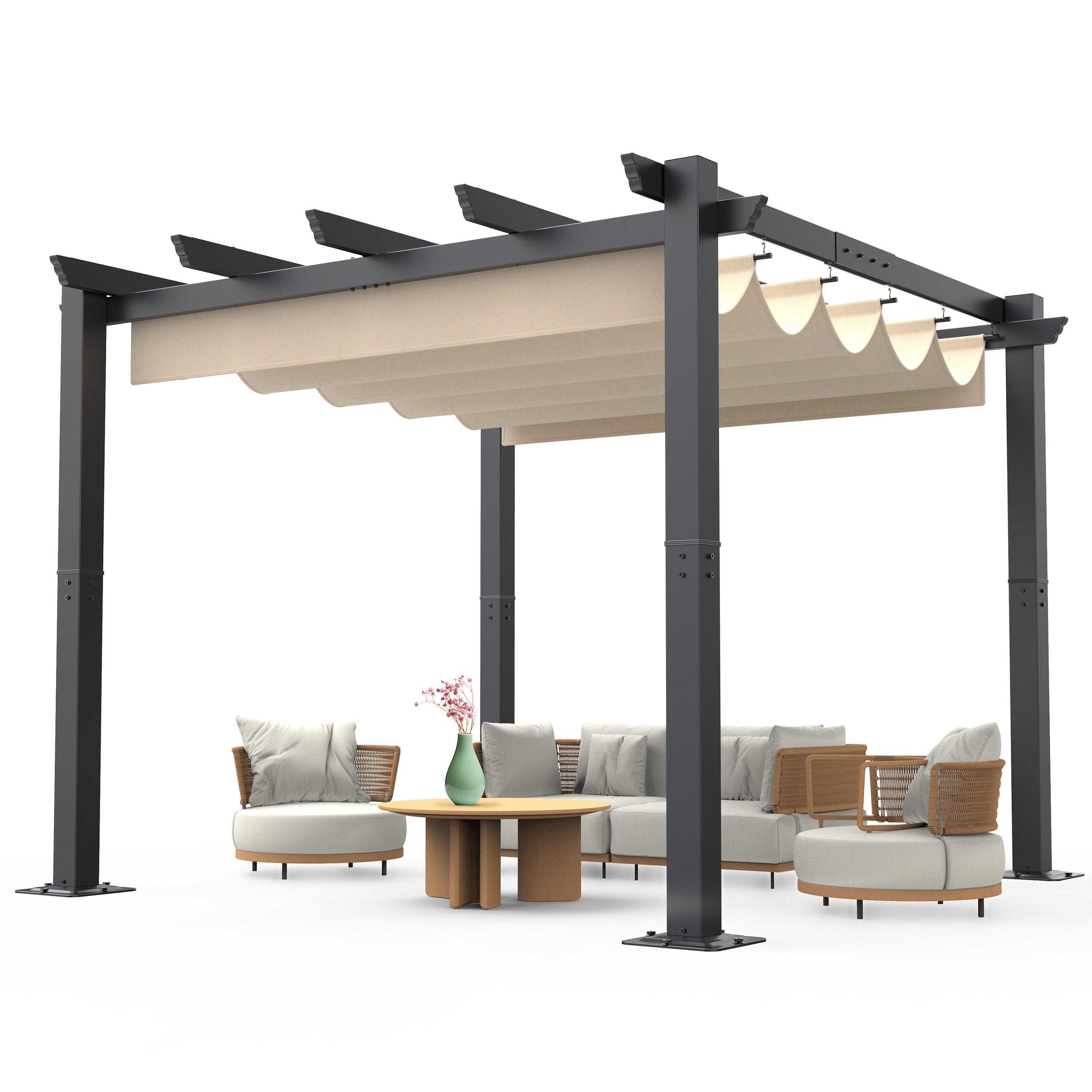 10'x 10' aluminum pergola retractable pergola canopy lawn - Temu