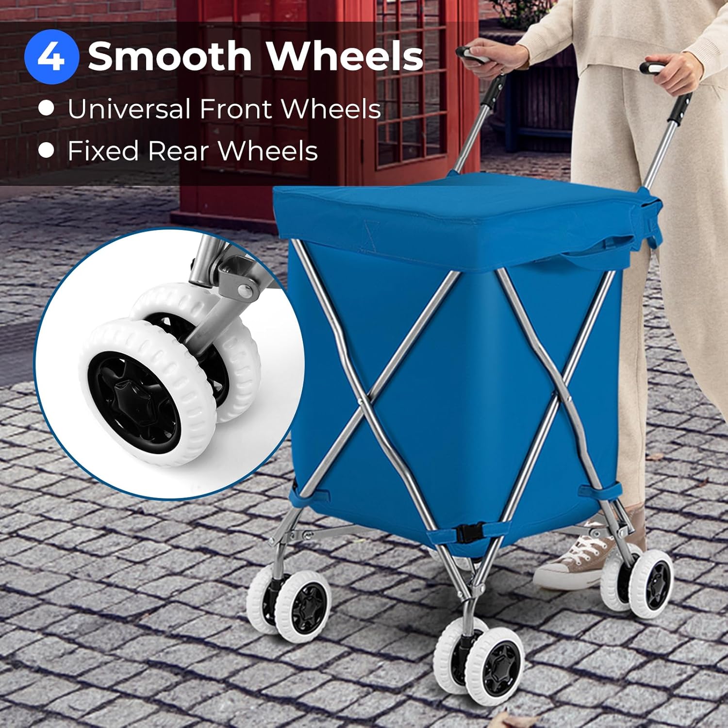 Folding Shopping Cart Portable Grocery Cart Wheels - Temu