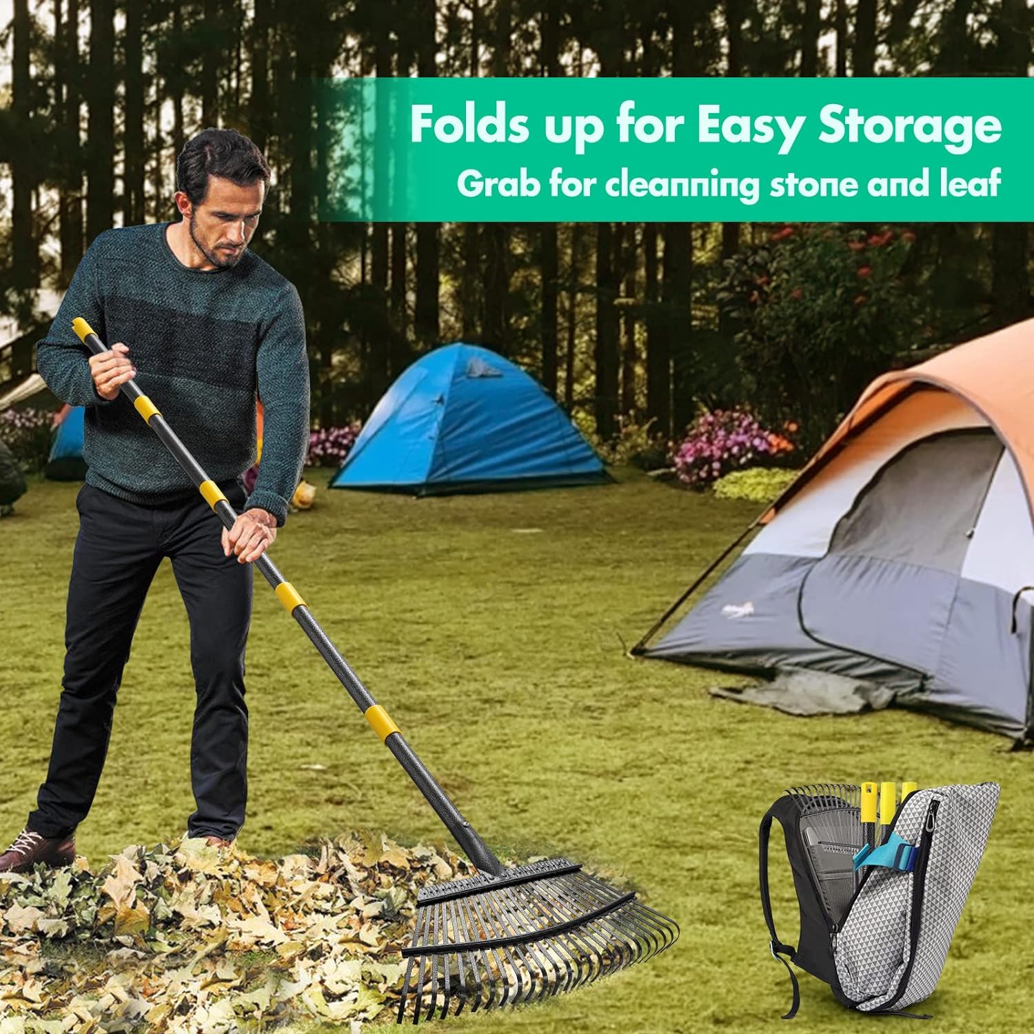 Rake Long Garden Leaf Rake Wide Heavy Duty - Temu