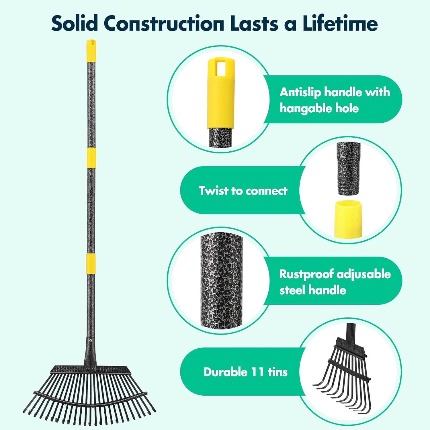 Rake Long Garden Leaf Rake Wide Heavy Duty - Temu