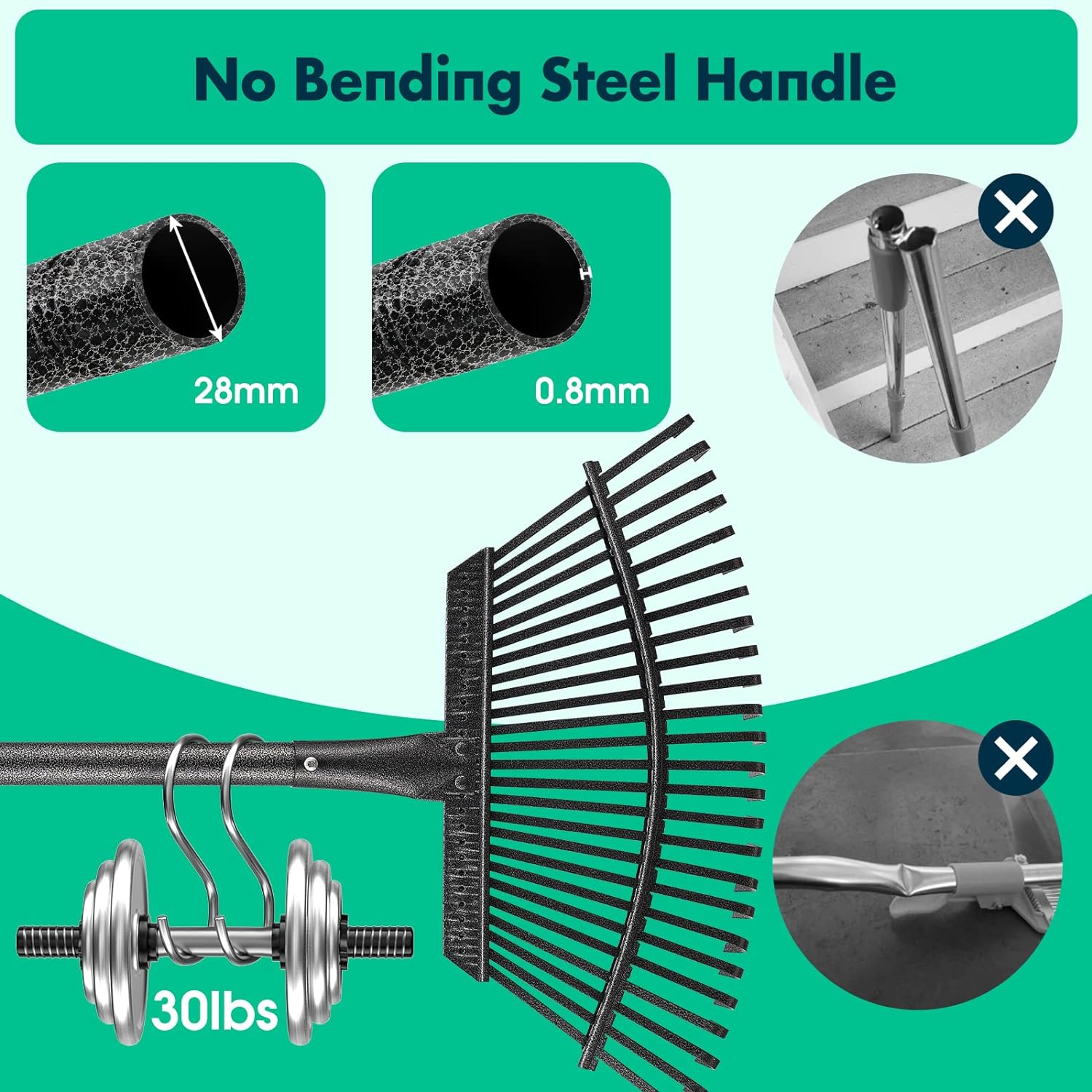 Rake Long Garden Leaf Rake Wide Heavy Duty - Temu