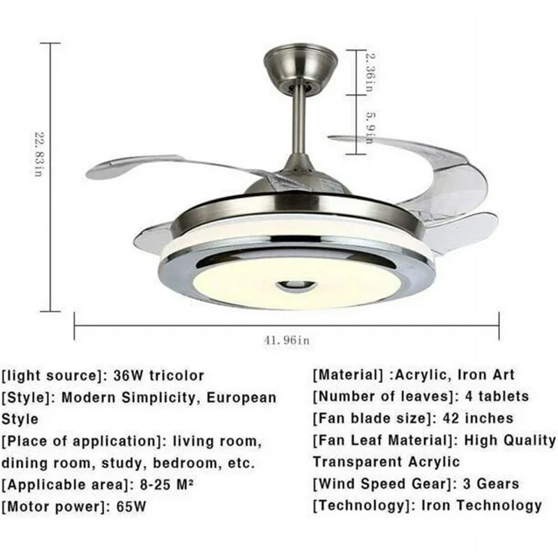 42 Inch Ceiling Fan With Light Remote Control 3 3 Colors Retractable ...