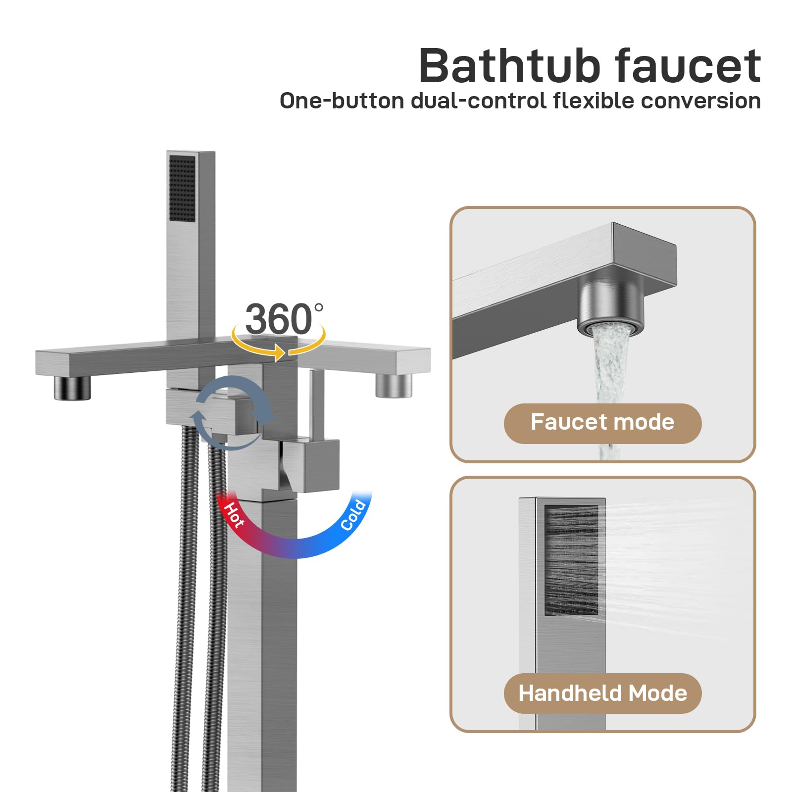 Brushed Nickel Freestanding Bathtub Faucet Floor Mount Tub - Temu