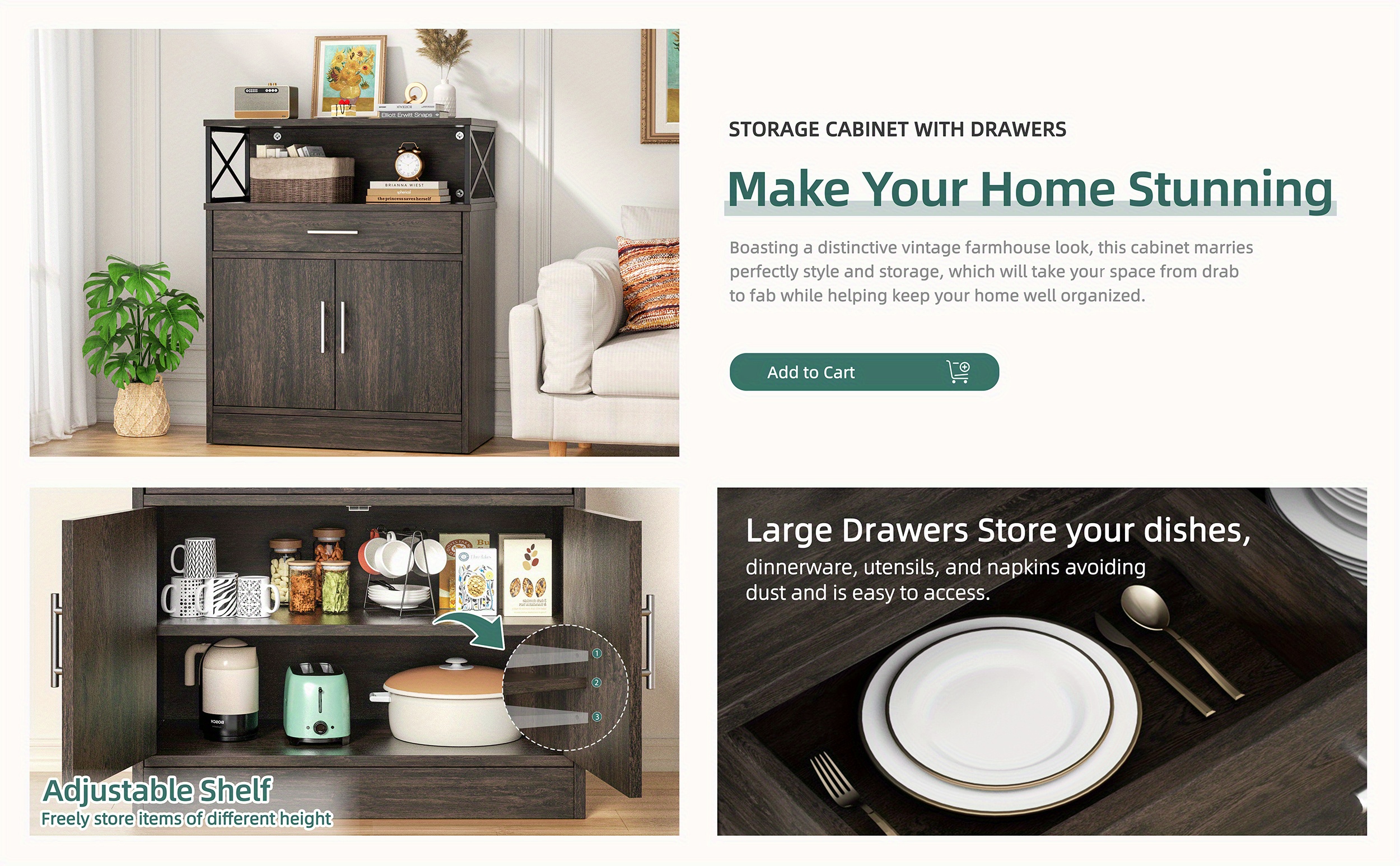 Buffet Sideboard Cabinet Storage - Temu