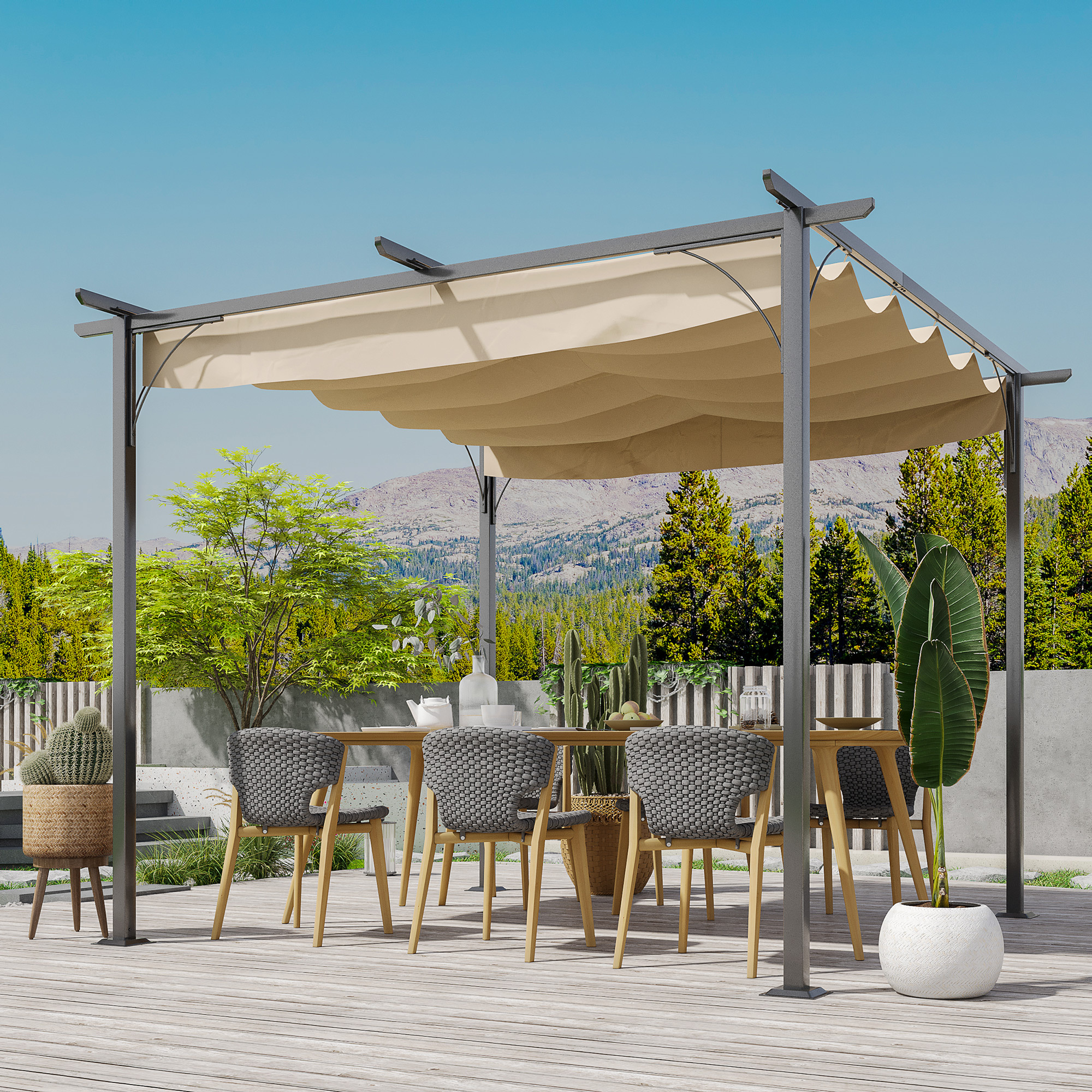 Pergola Retráctil 10' X 10' Exteriores Estructura - Temu